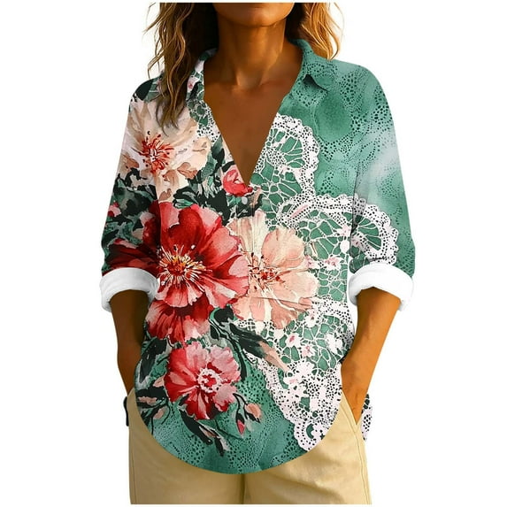 CLOISE Button up Shirt Women Plus Size Collared Tops Tunic Graphic Long ...