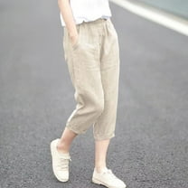 Dyegold Linen Pants For Women Wide Leg Cropped Capri Pants Summer ...