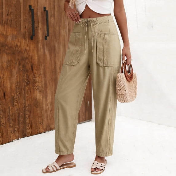 CLOISE Cargo Pants Women with Pockets Plus Size Drawstring Low Rise ...