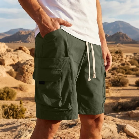 CLOISE Cargo Shorts for Men with Pockets Drawstring Mid Waist Straight ...