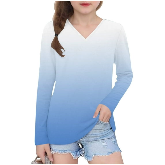 CLOISE Casual Tops for Boys Girls Kids Trendy V Neck Shirt Gradient ...