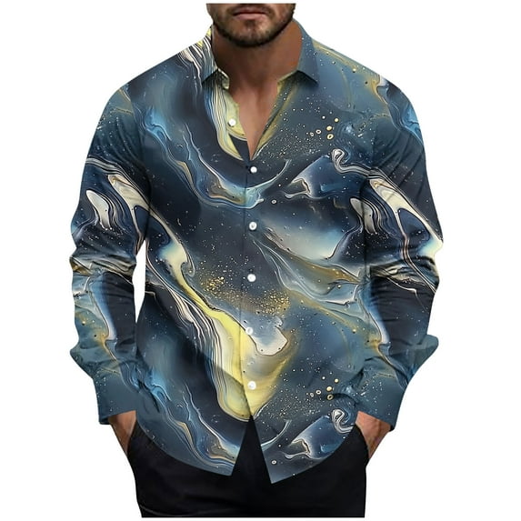 CLOISE Cute Fall Tops for Men Collared Shirt Graphic Long Sleeve ...
