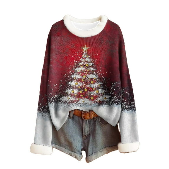 CLOISE Cute Fall Tops for Women Plus Size Crew Neck Shirt Christmas ...