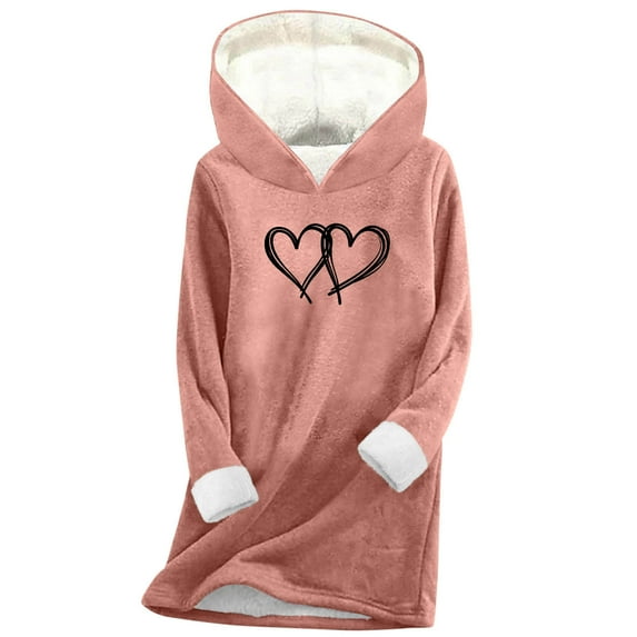 CLOISE Cute Graphic Tees for Women Plus Size Hooded Heart Long Sleeve ...