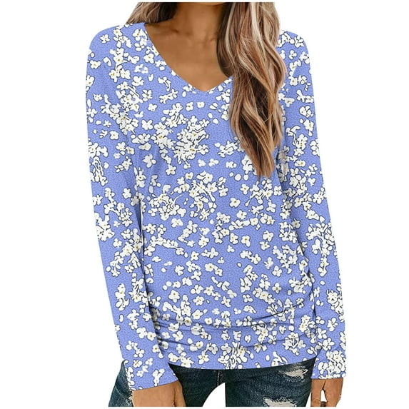 CLOISE Cute Graphic Tees for Women Plus Size V Neck Graphic Long Sleeve ...