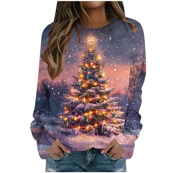 CLOISE Cute Tops for Women Trendy Crew Neck Shirt Christmas Tree ...