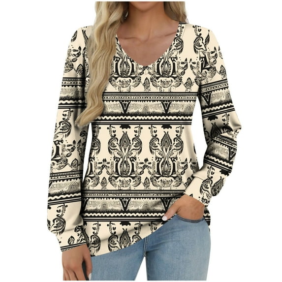 CLOISE Cute Tops for Women Trendy V Neck Shirt Graphic Long Sleeve ...