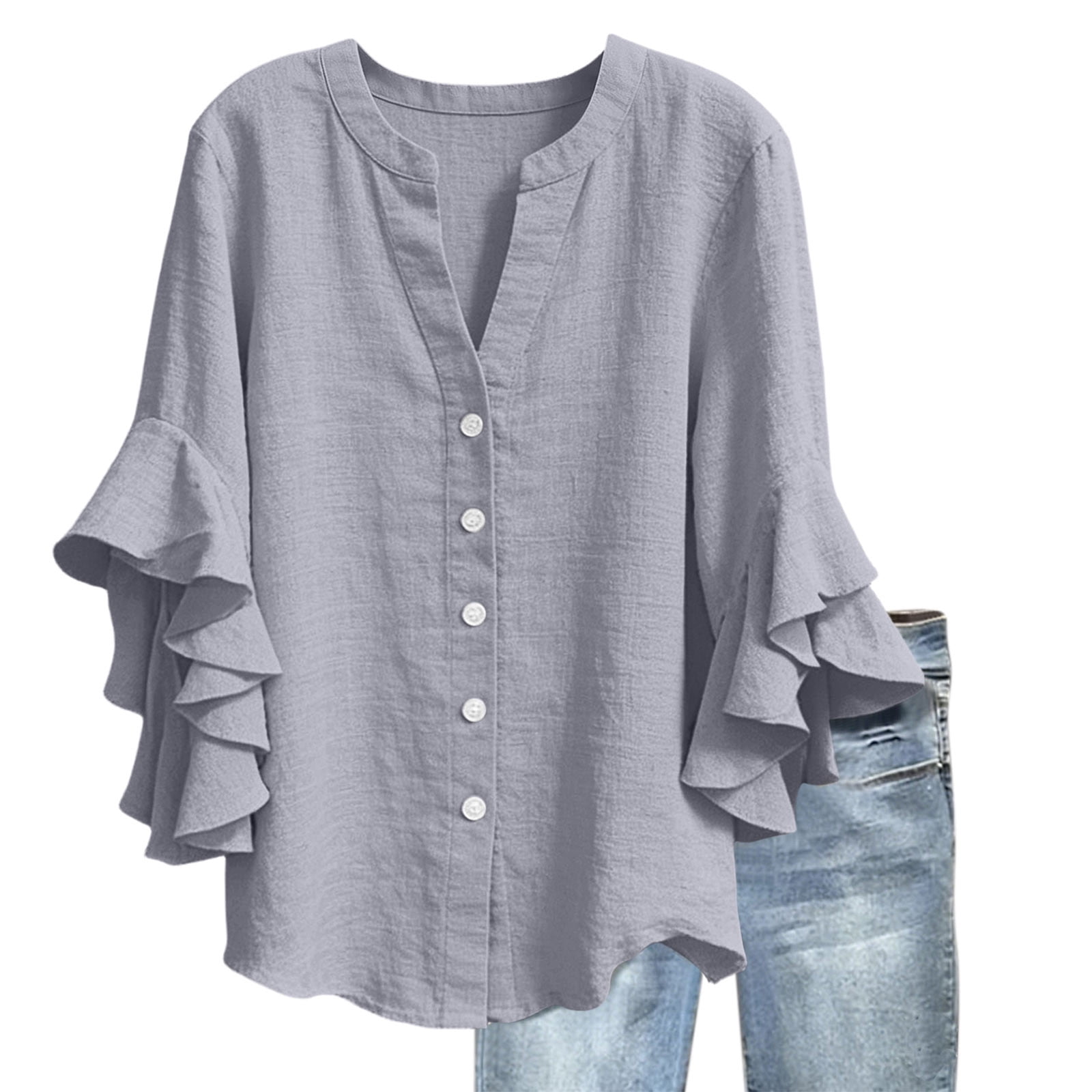 CLOISE Dress Blouses for Women 3/4 Sleeves Plus Size Ruffle Ruffle ...