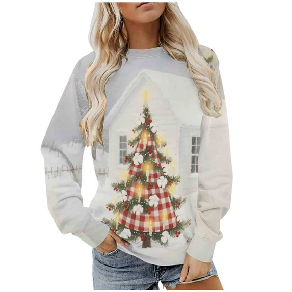 CLOISE Fall Sweatshirt Women Plus Size Crew Neck Tops Christmas Tree ...