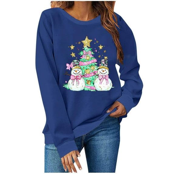 CLOISE Fall Sweatshirts for Women Crew Neck Tops Christmas Tree Graphic ...