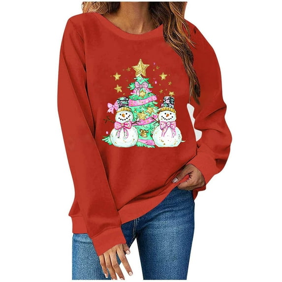 CLOISE Fall Sweatshirts for Women Crew Neck Tops Christmas Tree Graphic ...