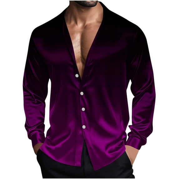 CLOISE Fall Tops for Men Trendy Big and Tall Collared Shirt Gradient ...