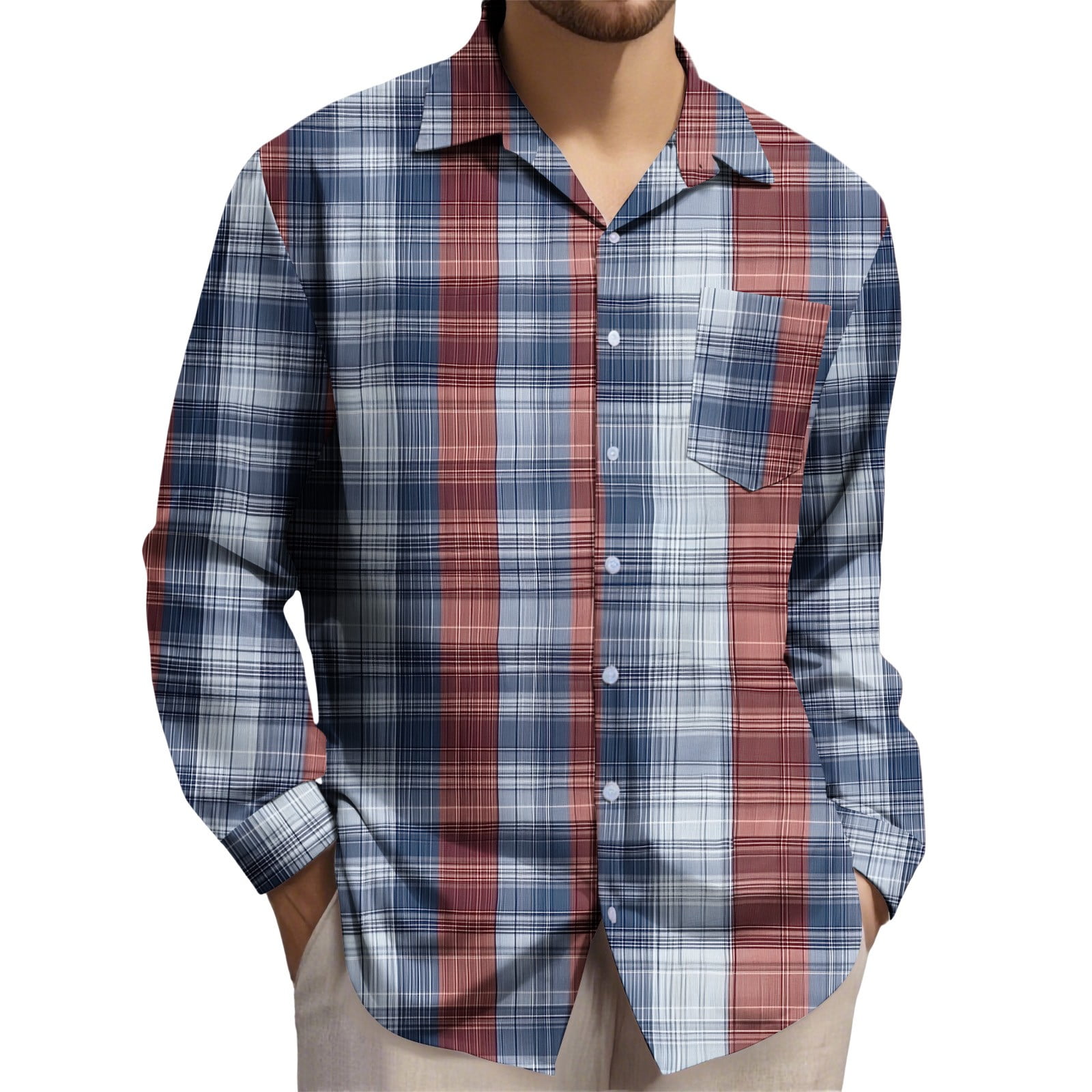 CLOISE Fashion Tops for Men Trendy Big and Tall Collared Shirt Plaid ...