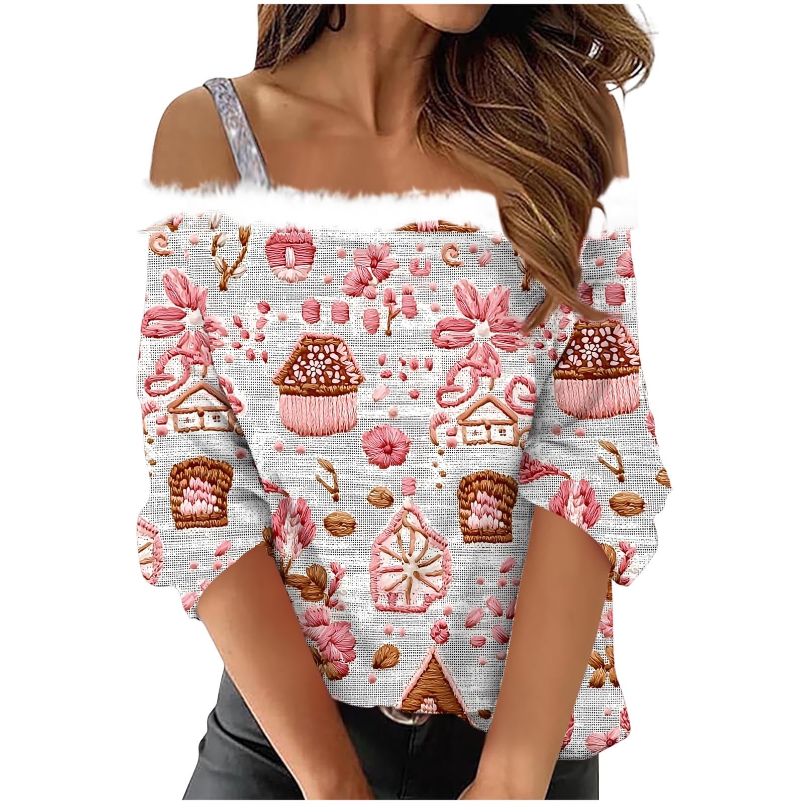 CLOISE Funny T Shirts for Women Christmas Plus Size Off Shoulder Neck ...