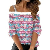 CLOISE Funny T Shirts for Women Christmas Plus Size Off Shoulder Neck ...