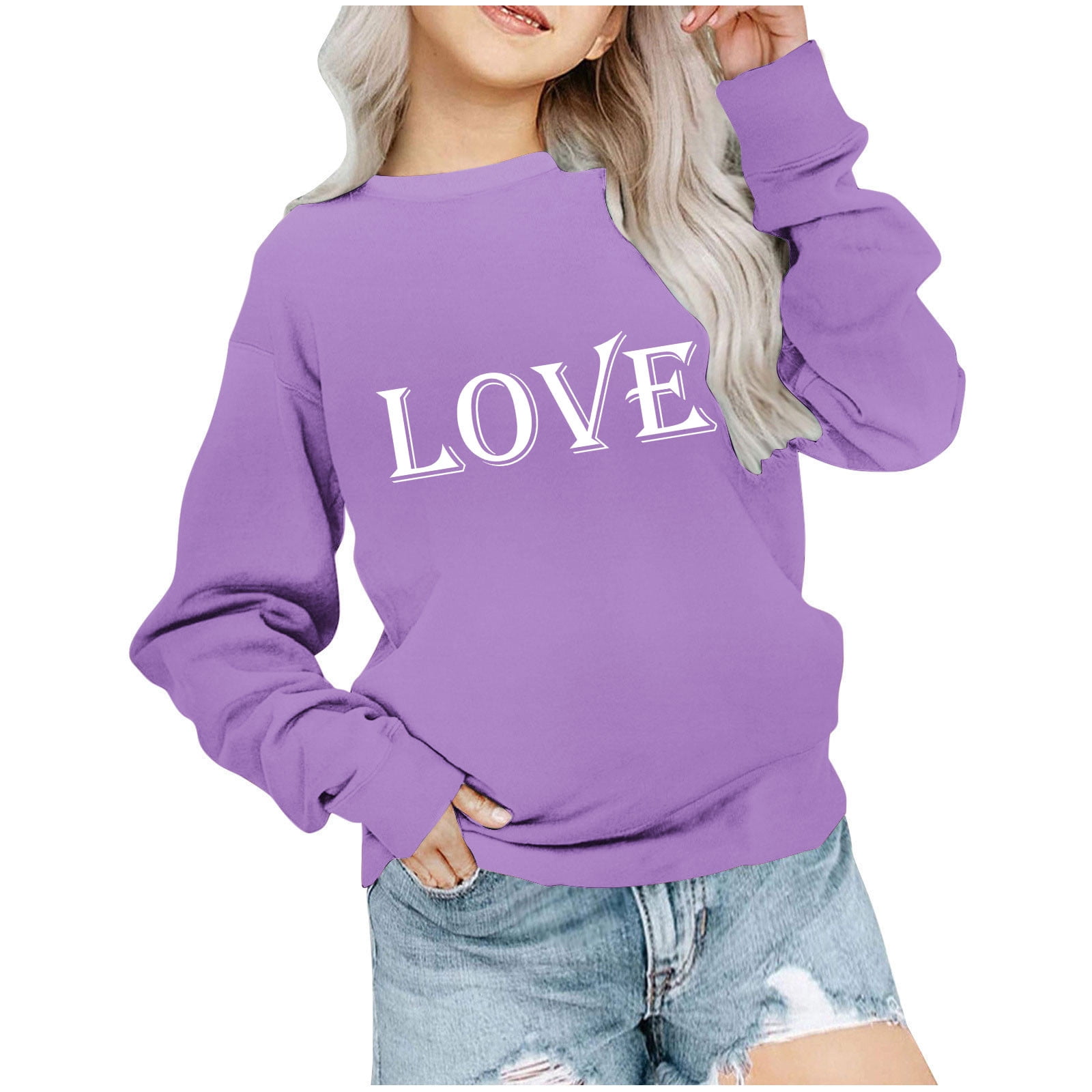 CLOISE Girls Sweatshirts Boys Toddler Purple Long Sleeve Crew Neck Tops ...