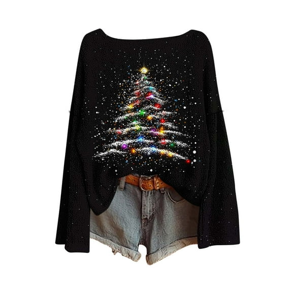 CLOISE Graphic Tees for Women Trendy Christmas Crew Neck Christmas Tree ...