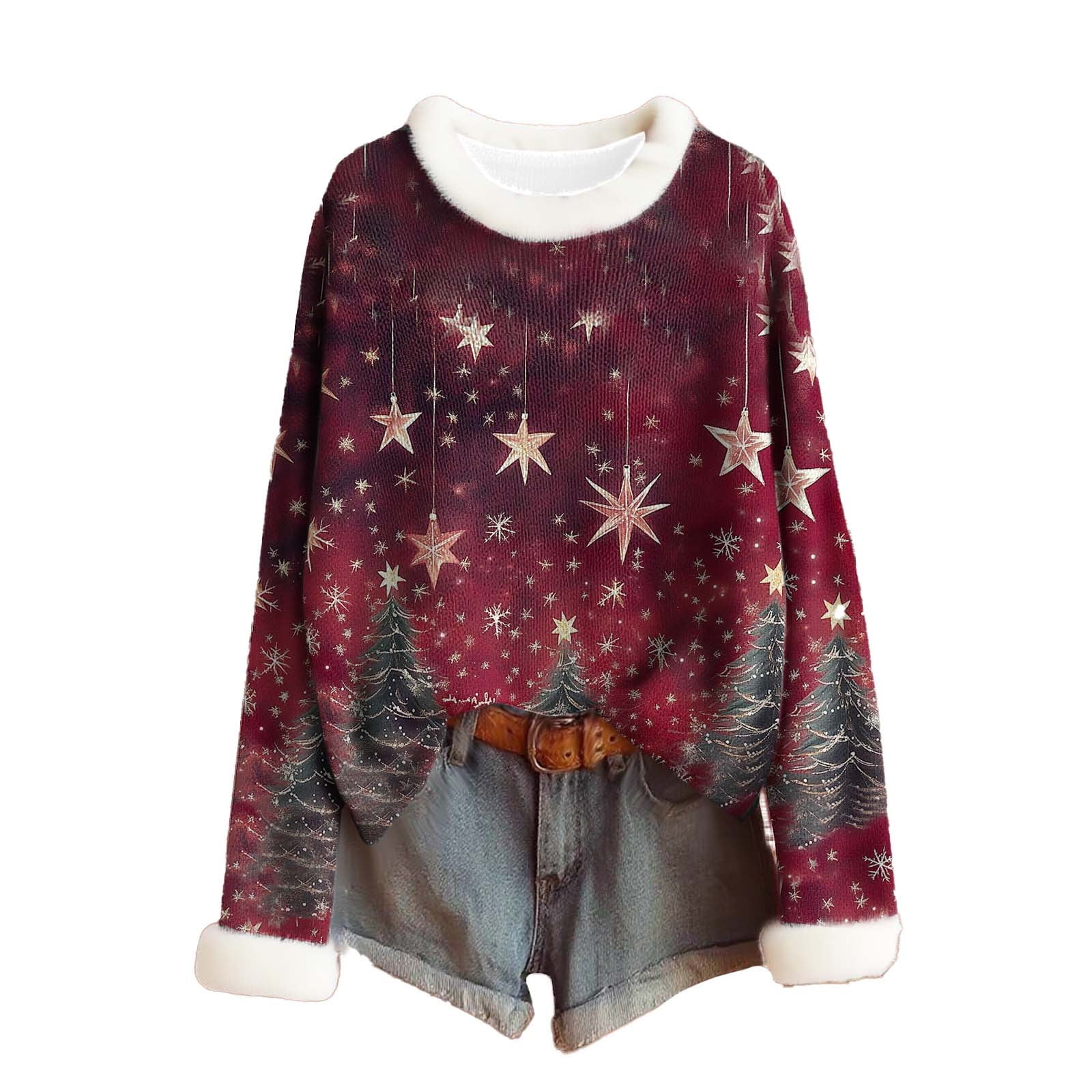 CLOISE Graphic Tees for Women Trendy Plus Size Crew Neck Christmas Tree ...