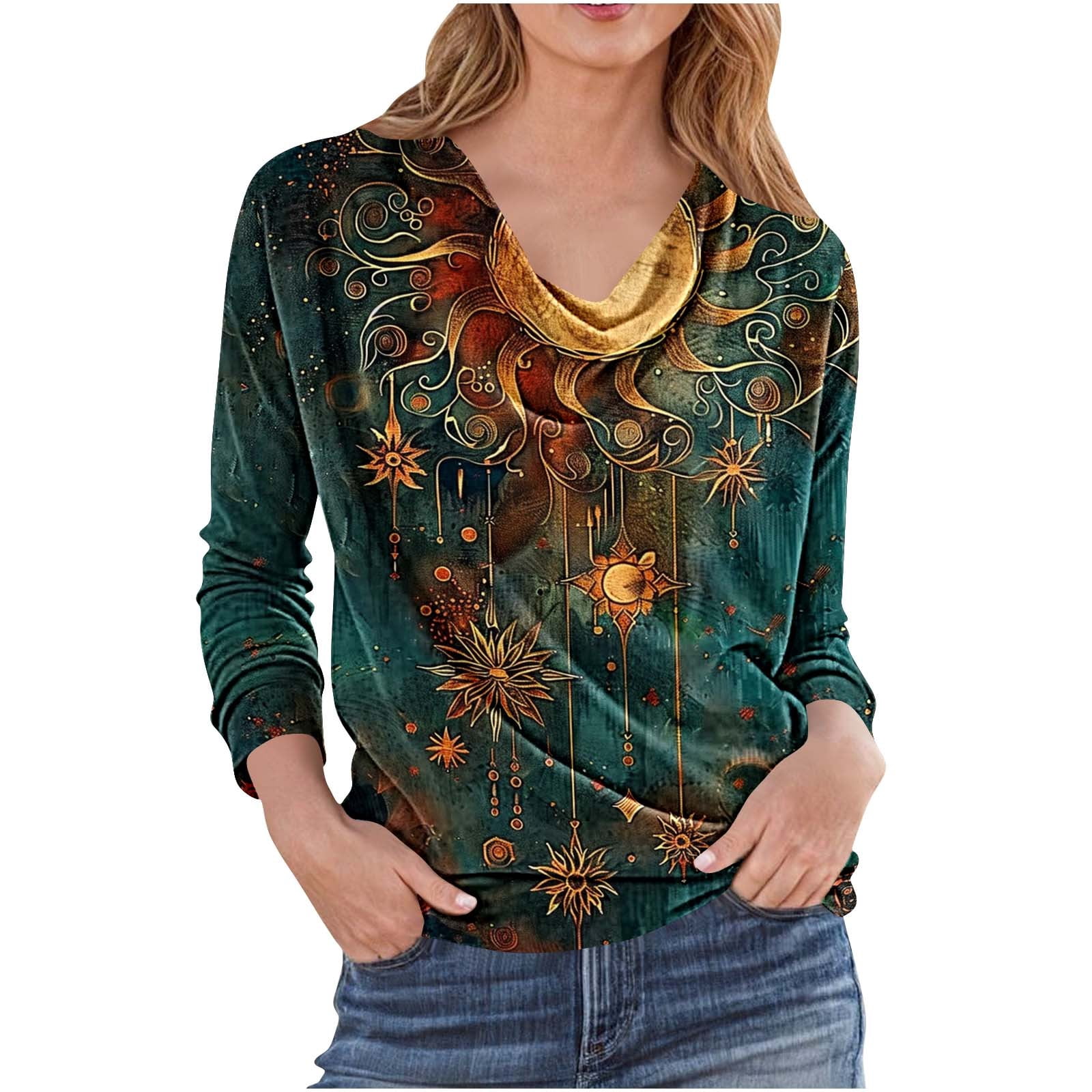 CLOISE Graphic Tees for Women Trendy V Neck Graphic Long Sleeve ...