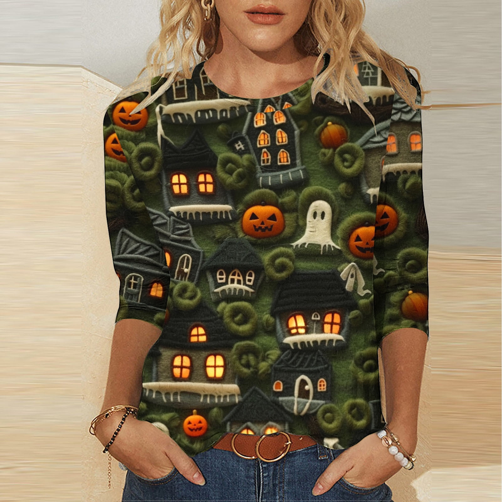 CLOISE Halloween Blouses for Women Funny Halloween Pumpkin Ghost ...