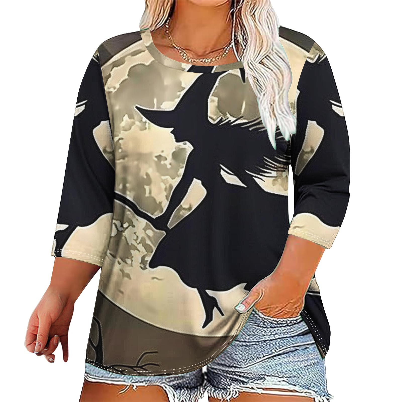 CLOISE Halloween Blouses for Women Plus Size Funny Halloween Witchy ...