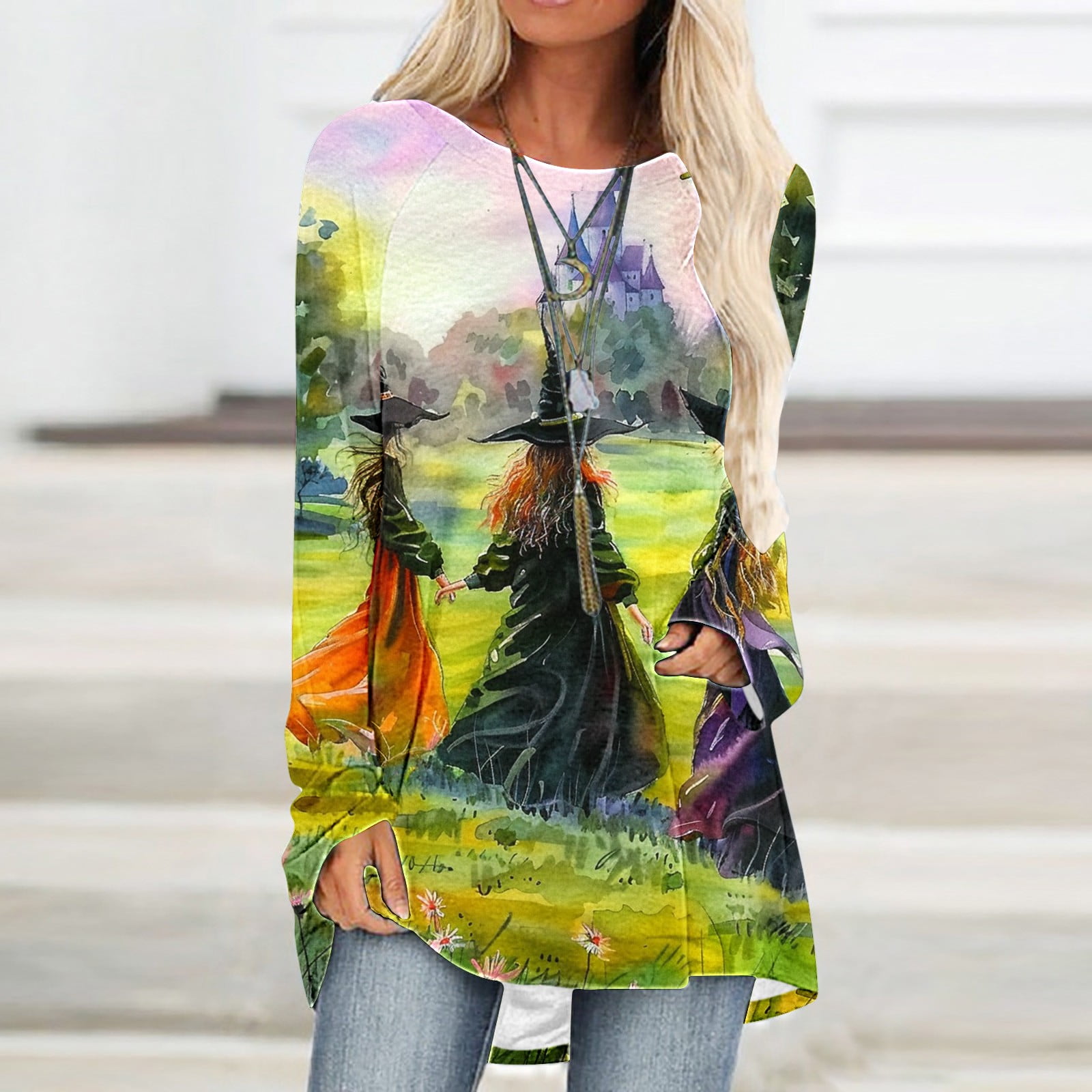 CLOISE Halloween Blouses for Women Plus Size Funny Halloween Witchy ...