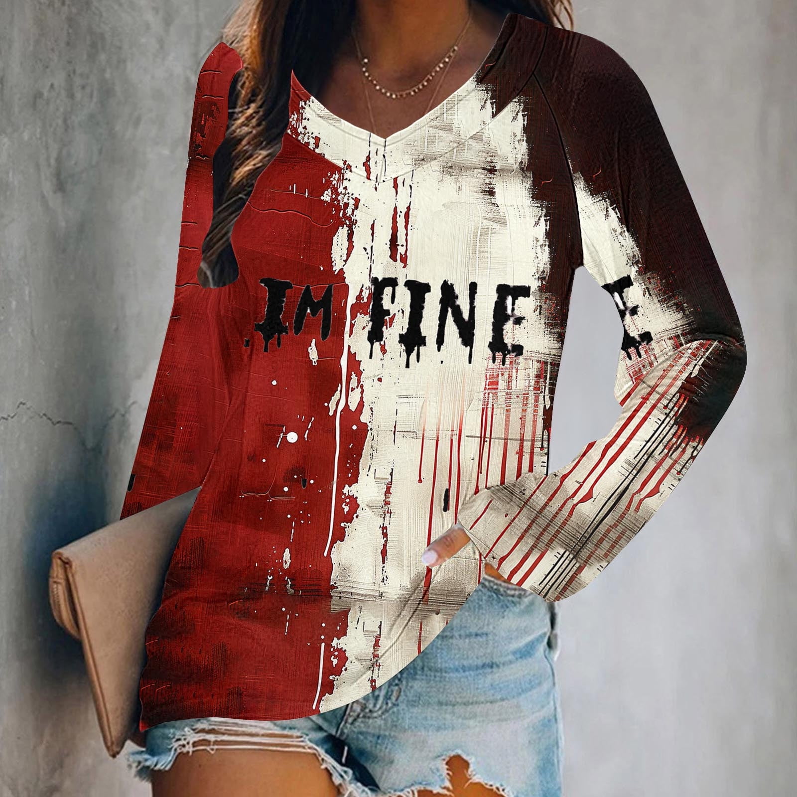 CLOISE Halloween Shirts for Women Trendy Halloween Blood Graphic ...