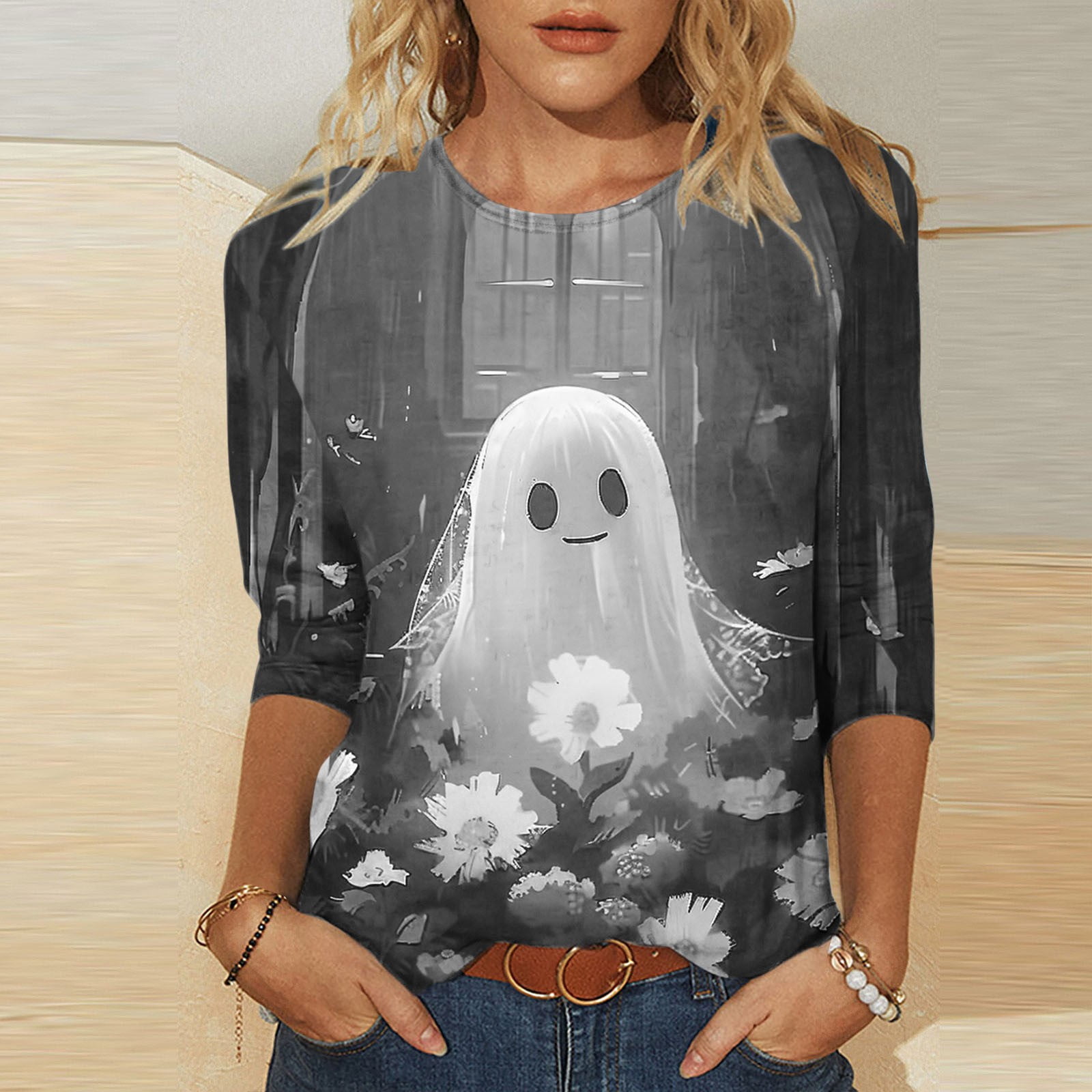 CLOISE Halloween Shirts for Women Trendy Halloween Ghost Graphic Tops 3 ...