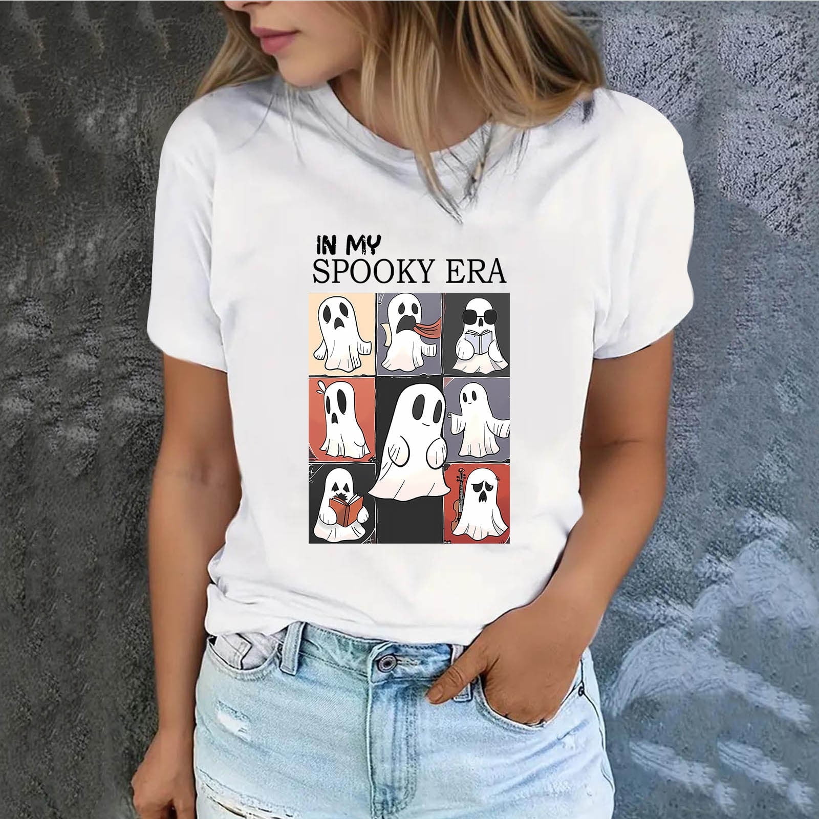 CLOISE Halloween Shirts for Women Trendy Halloween Ghost Printed Tops ...
