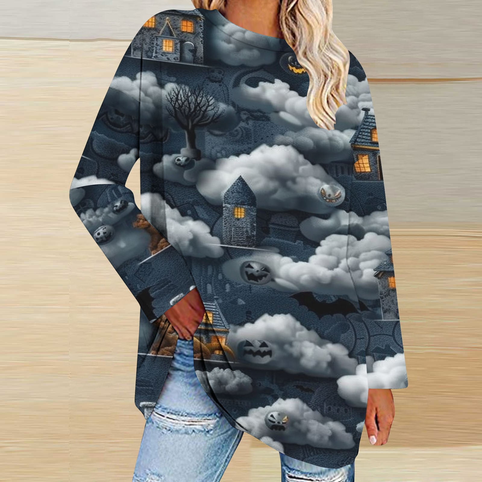 CLOISE Halloween Shirts for Women Trendy Halloween Pumpkin Face Printed ...