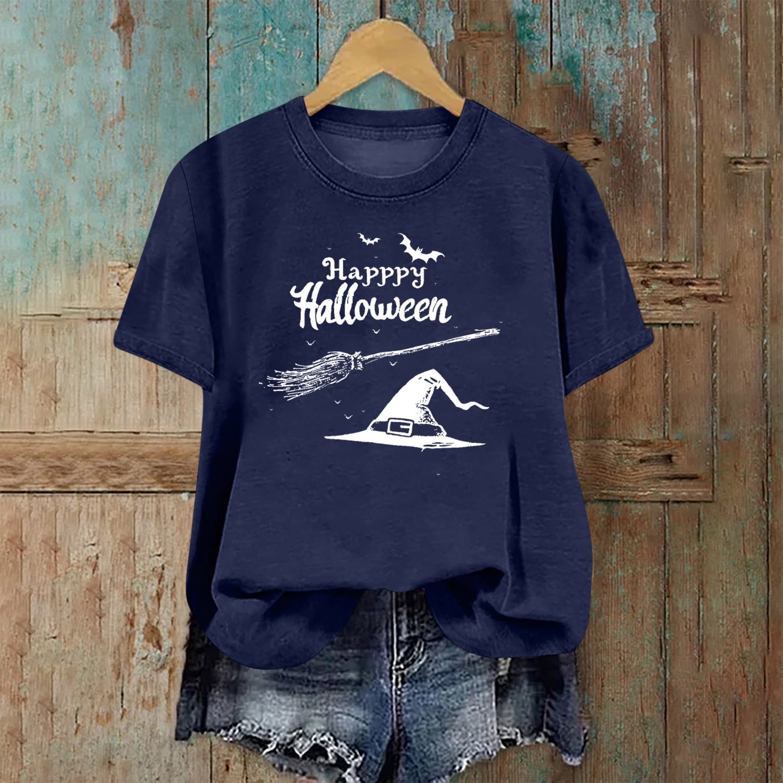 CLOISE Halloween Shirts for Women Trendy Halloween Witch Hat Print ...