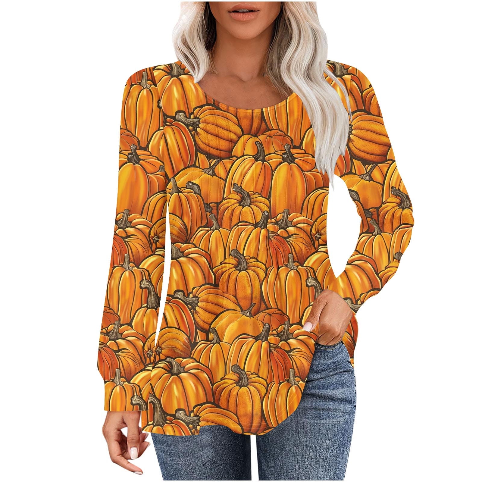 CLOISE Halloween Tee Shirts for Women Fashion Halloween Pumpkin Print ...