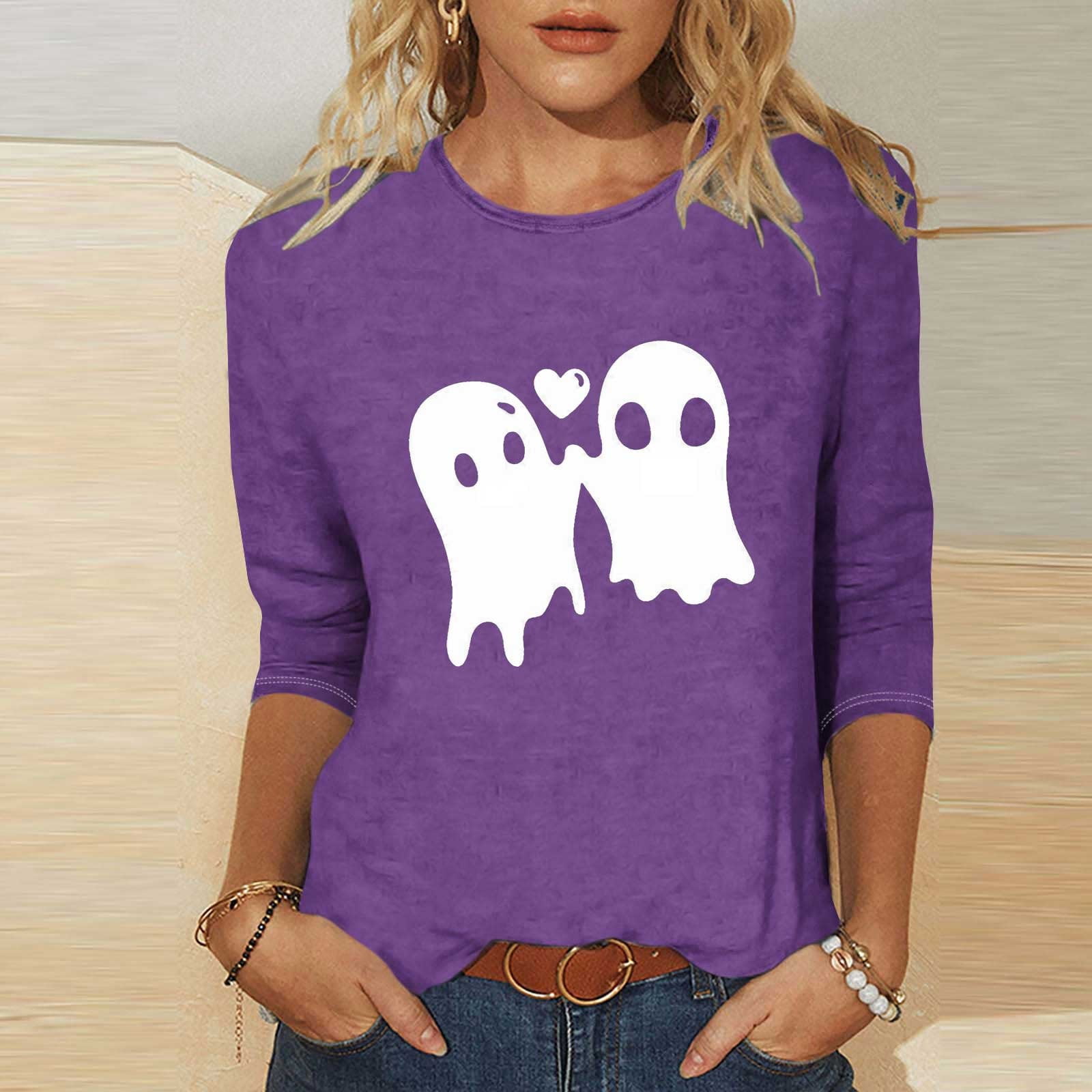 CLOISE Halloween Tops Women Fashion Halloween Ghost Graphic Shirts 3/4 ...