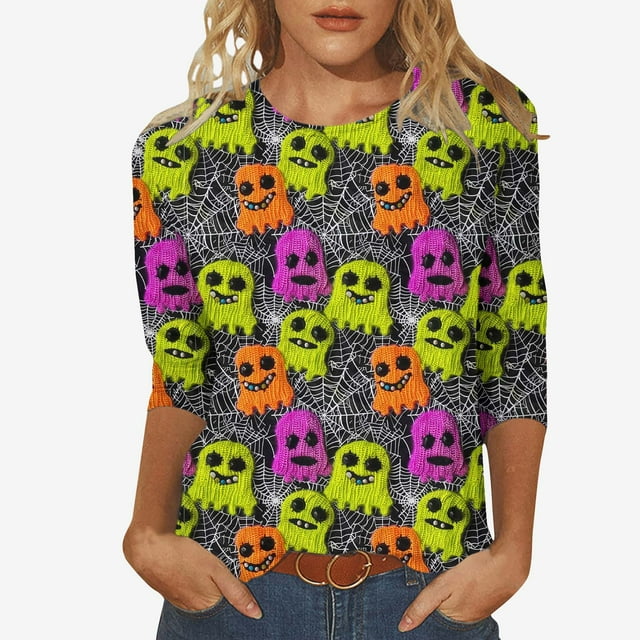 CLOISE Halloween Tops Women Fashion Halloween Ghost Print Shirts 3/4 ...