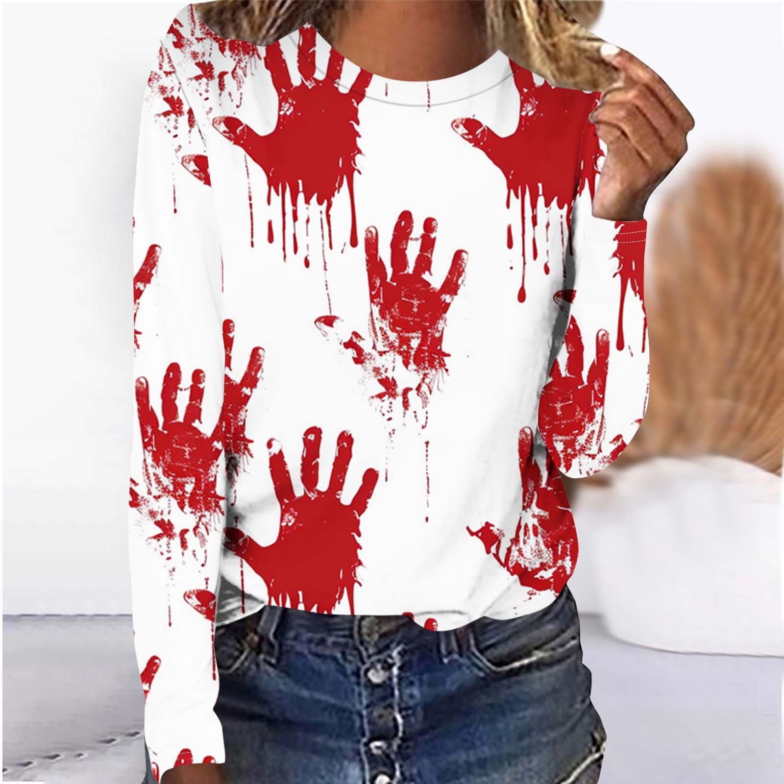 CLOISE Halloween Tops for Women Trendy Halloween Bloody Graphic Tops ...