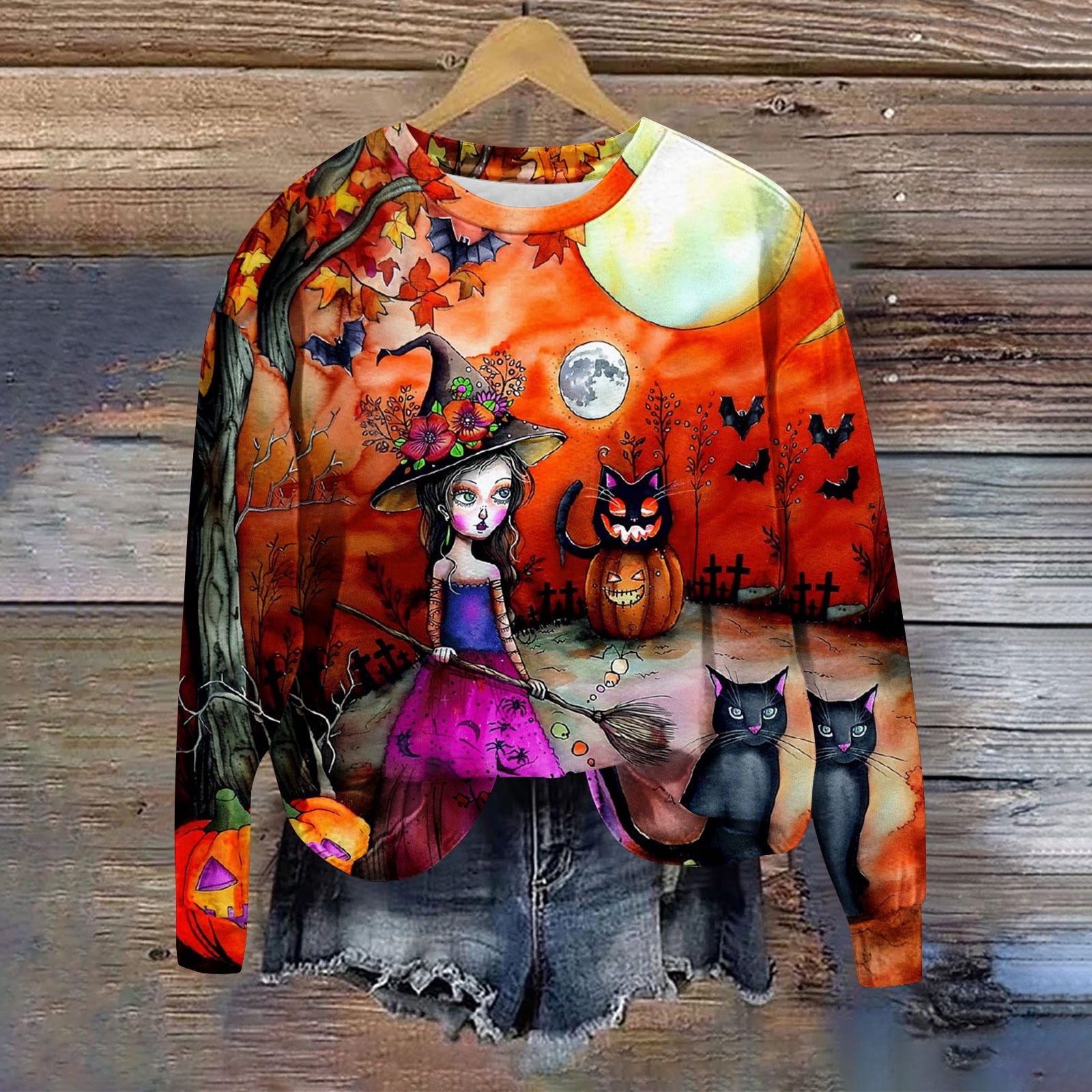 CLOISE Halloween Womens Sweatshirt Trendy Witch Graphic Oversized ...