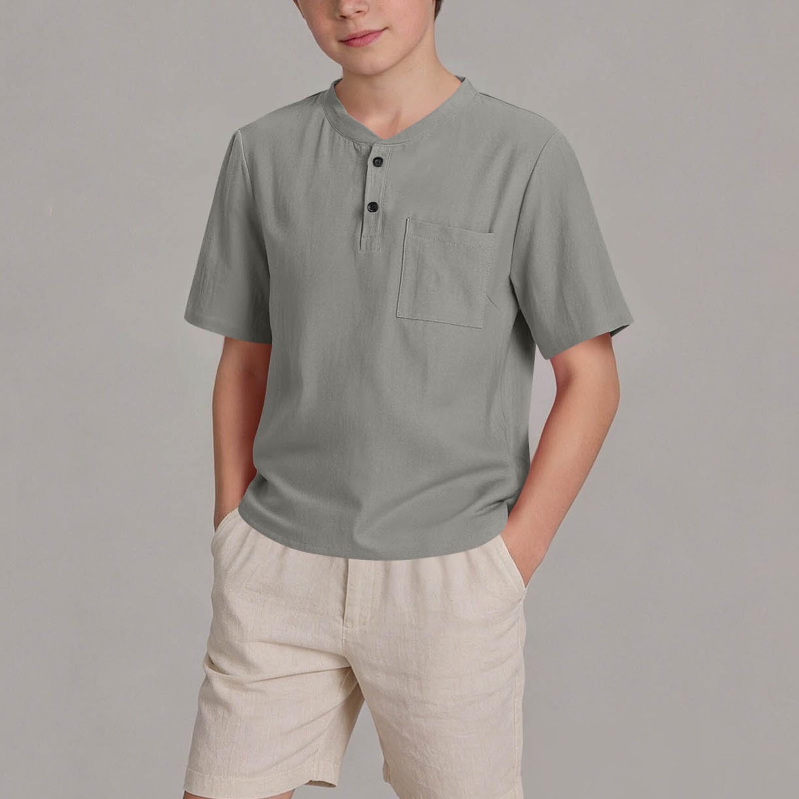 CLOISE Kids Girls Boys Short Sleeve Tops Shirts with Pockets Crewneck ...