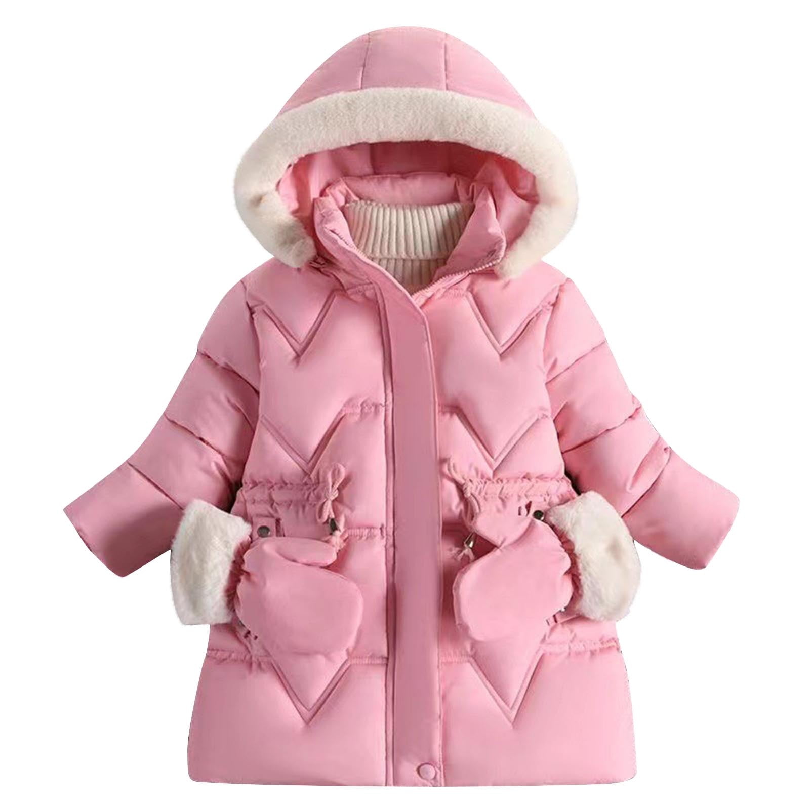 CLOISE Kids Puffer Jacket Girls with Hood Long Cotton Fleece Lining ...