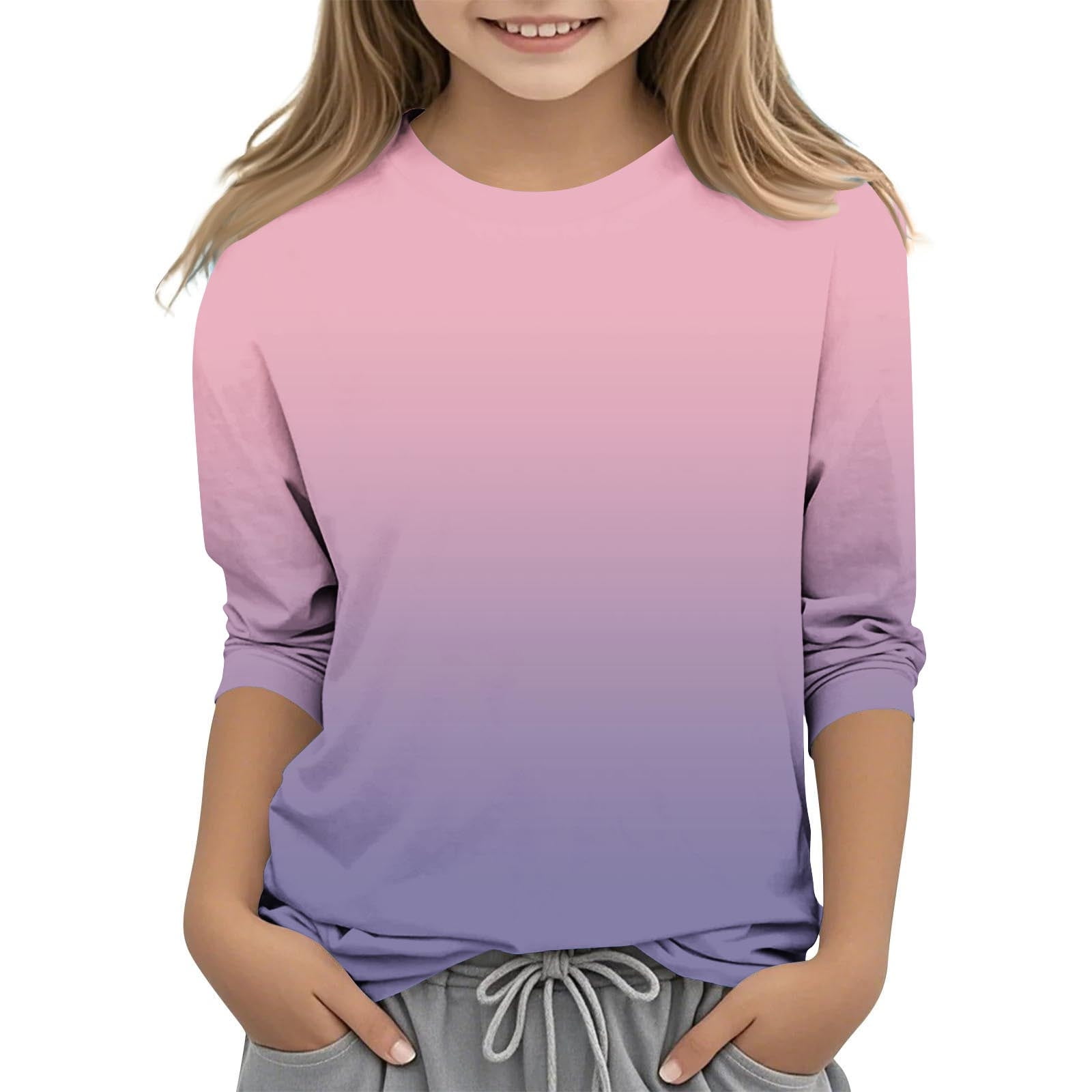 CLOISE Kids Shirts 3/4 Sleeve Boys Girls Teen Crew Neck Tops Gradient ...
