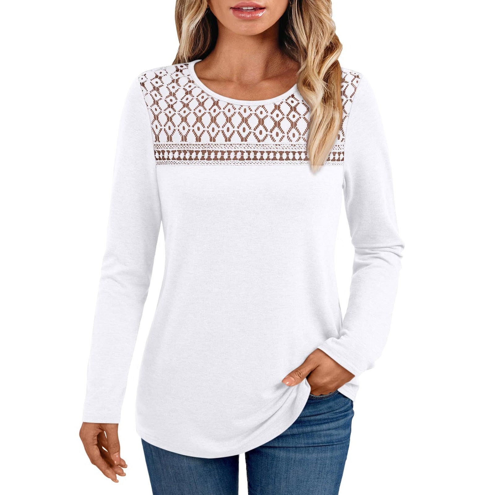 CLOISE Lightweight Long Sleeve Tops for Women Crew Neck Shirt Solid ...