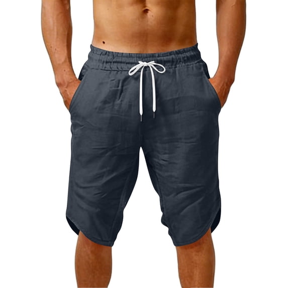 CLOISE Long Long Shorts Mens with Pockets Drawstring Mid Waist Straight ...