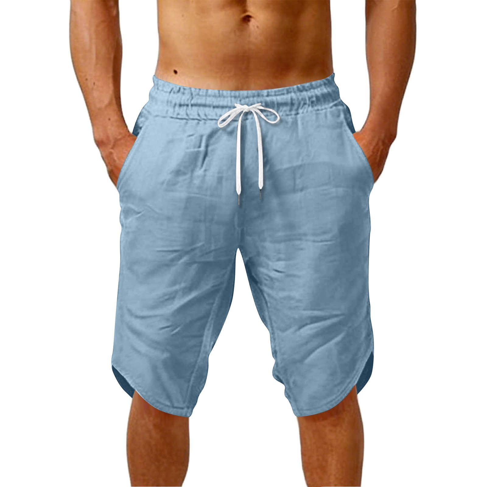 CLOISE Long Long Shorts for Mens with Pockets Drawstring Mid Waist ...