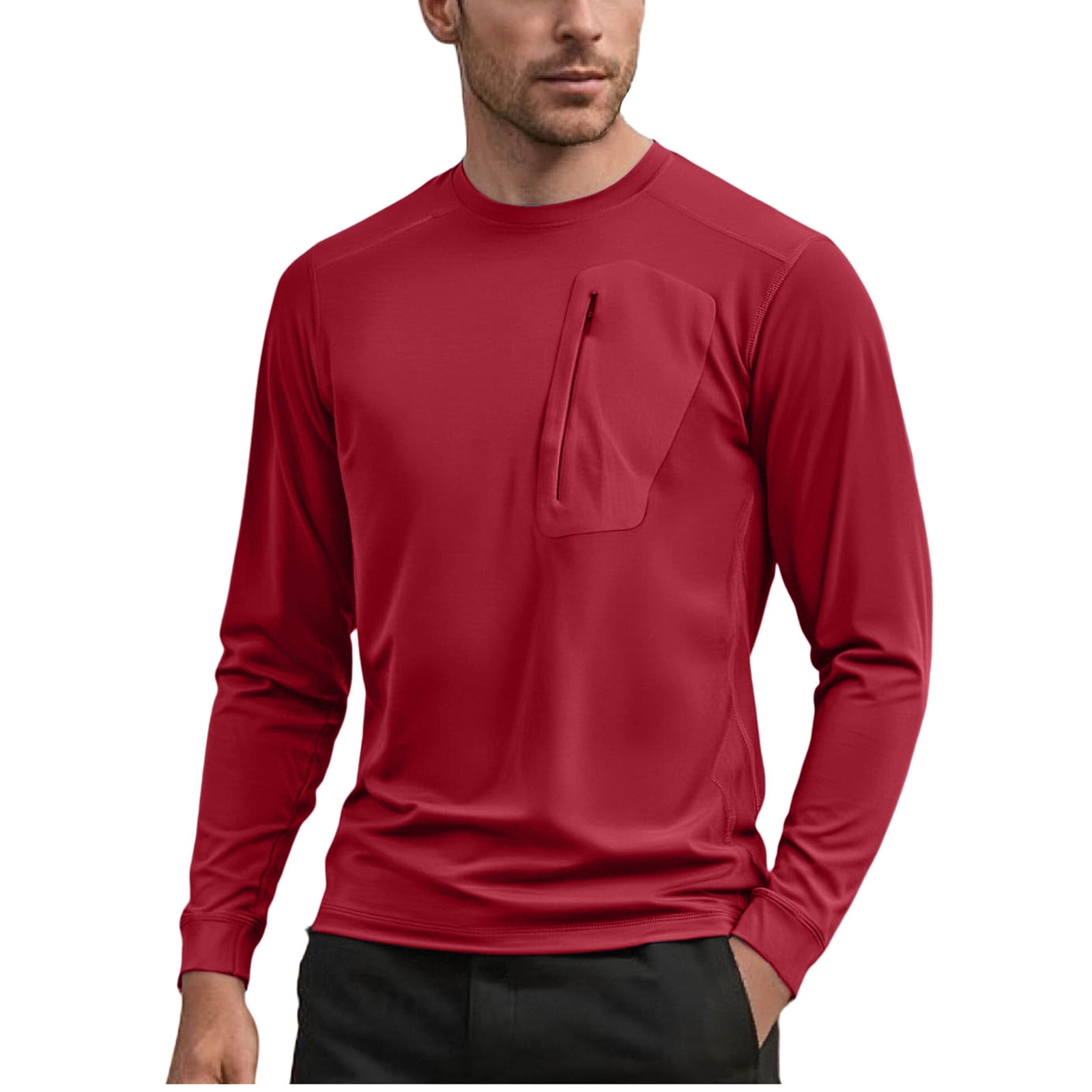 CLOISE Long Sleeve Shirt Men Big and Tall Crew Neck Tops Solid Color ...