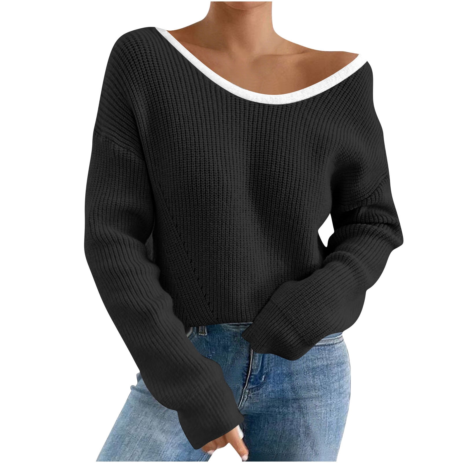 CLOISE Long Sleeve Shirt Women Crew Neck Tops Solid Color Pullover ...
