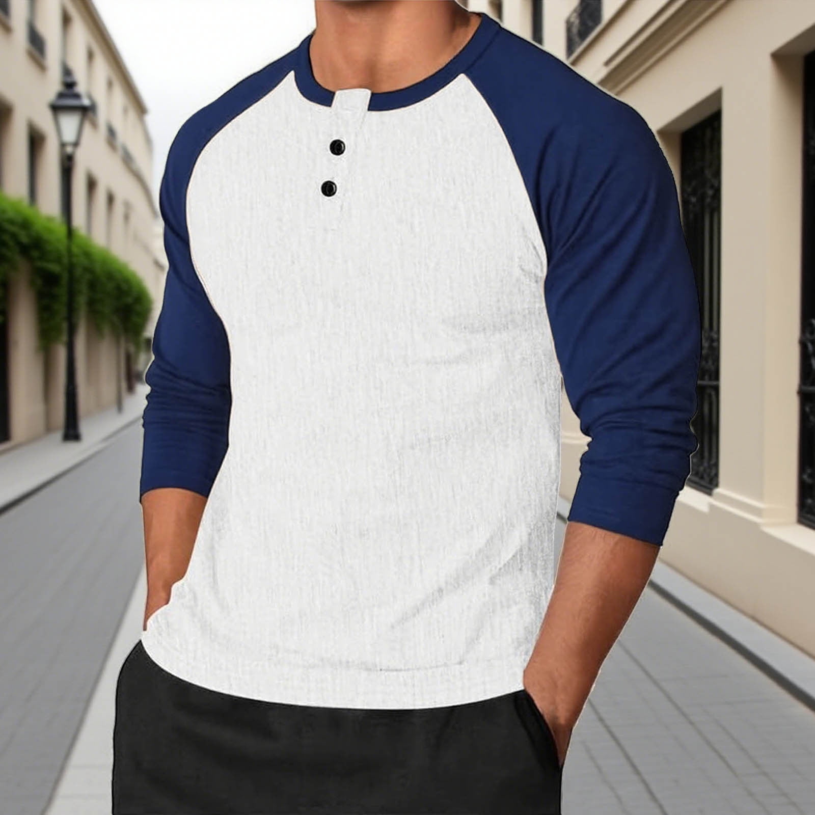 CLOISE Long Sleeve Shirts for Men Big and Tall Tops Button Crewneck ...