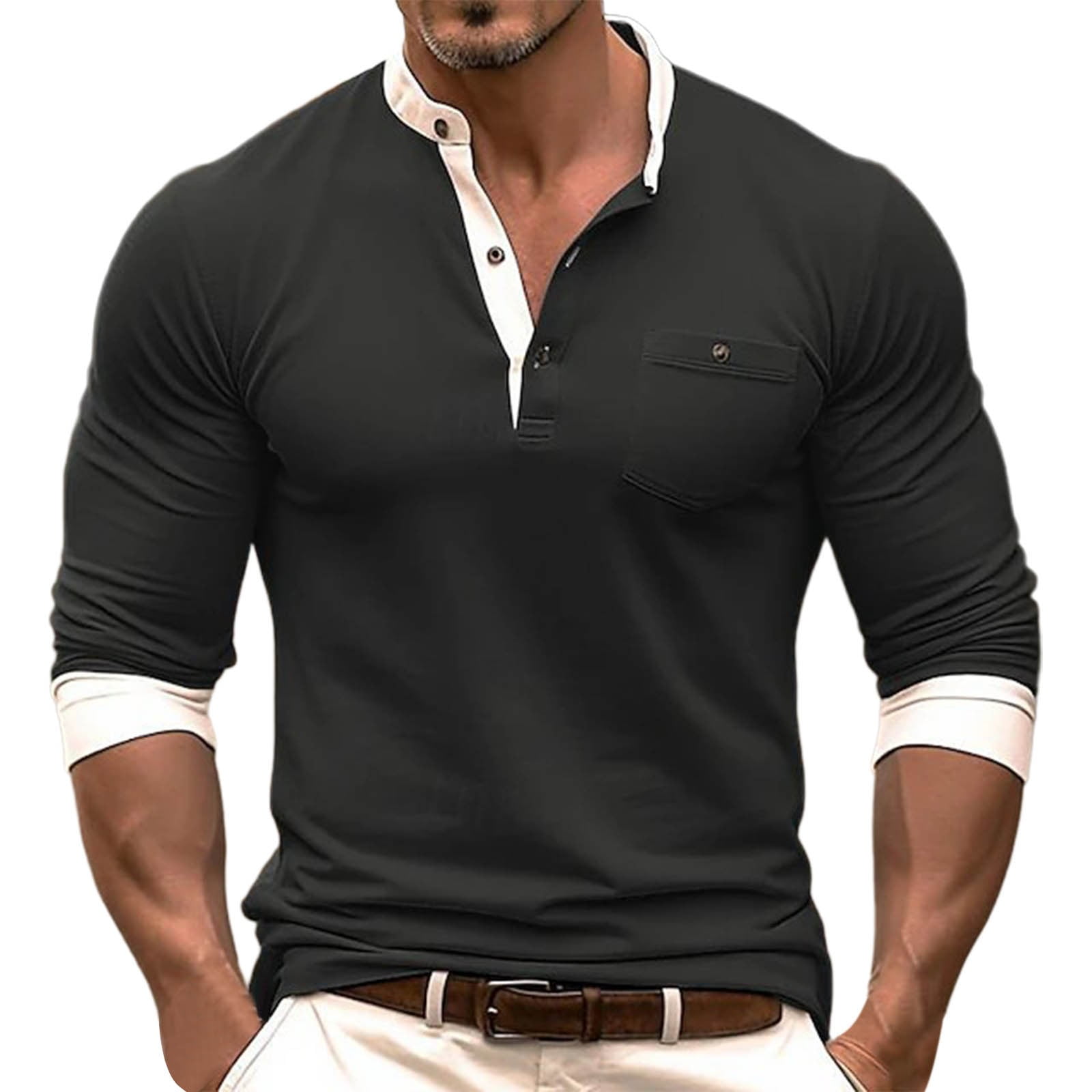 CLOISE Long Sleeve Tops for Men Big and Tall Crew Neck Shirt Solid ...