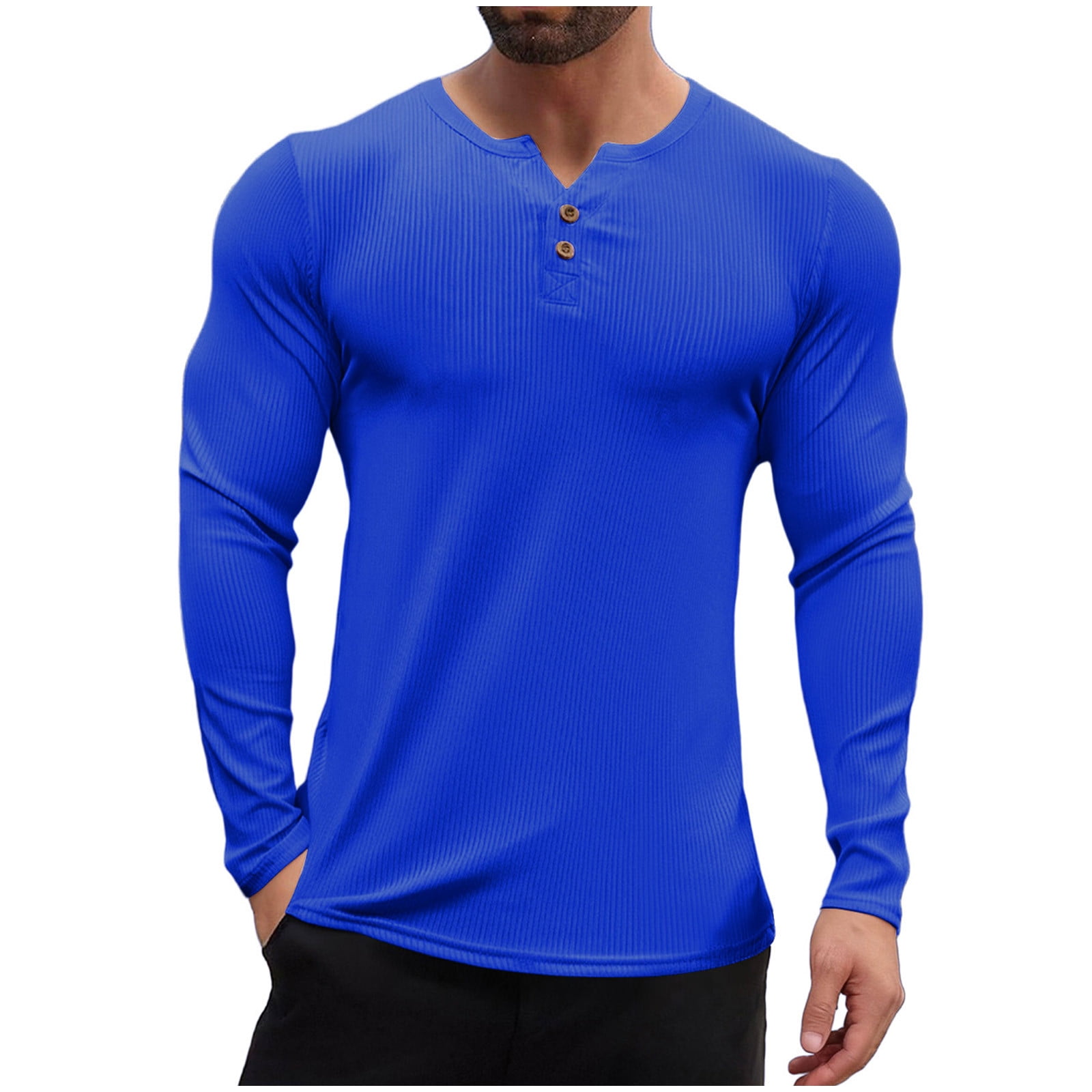 CLOISE Long Sleeve Tops for Men Pockets Big and Tall Crew Neck Shirt ...