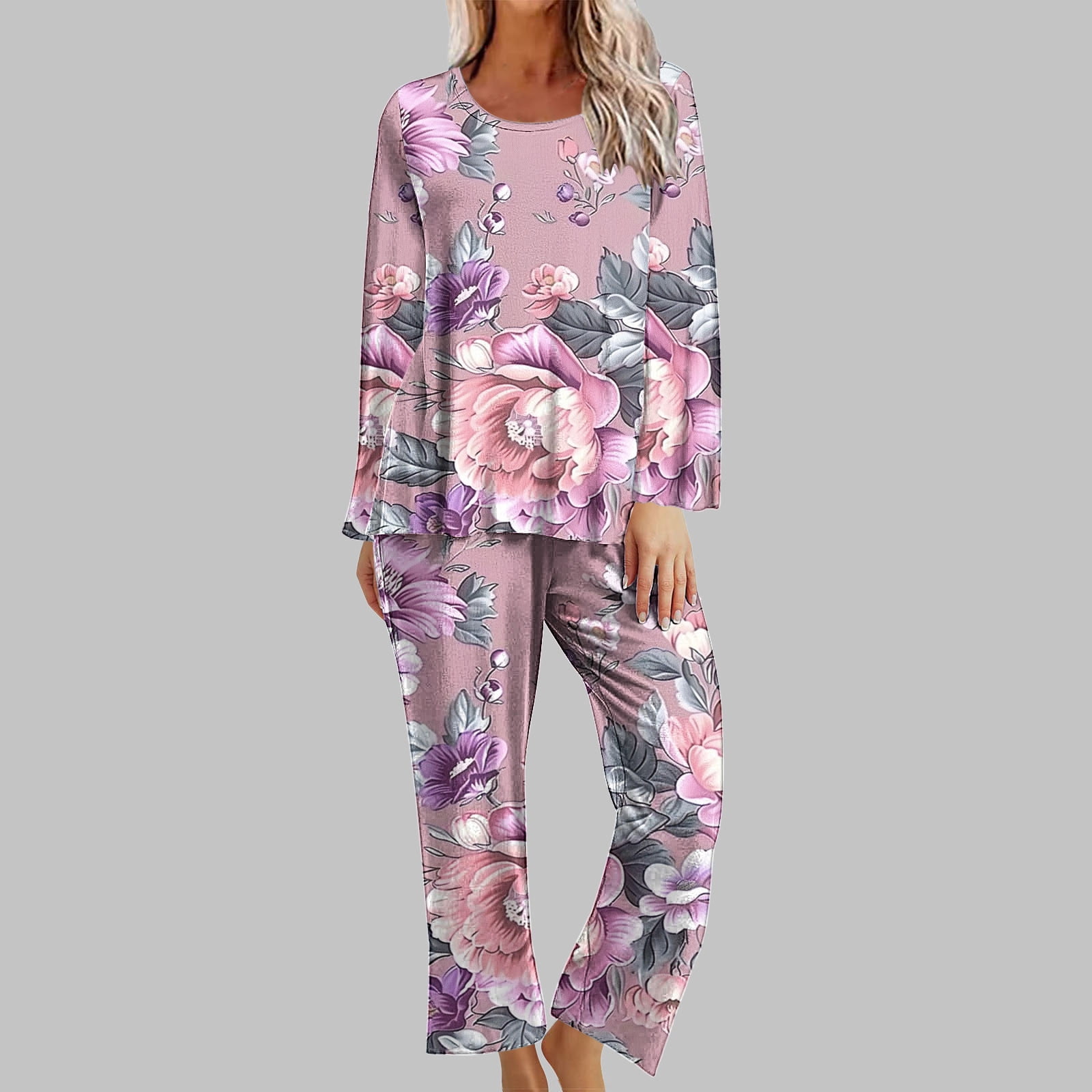 CLOISE Loungewear Sets Womens Two-Piece Cozy Long Sleeve Sleepwear Tops ...