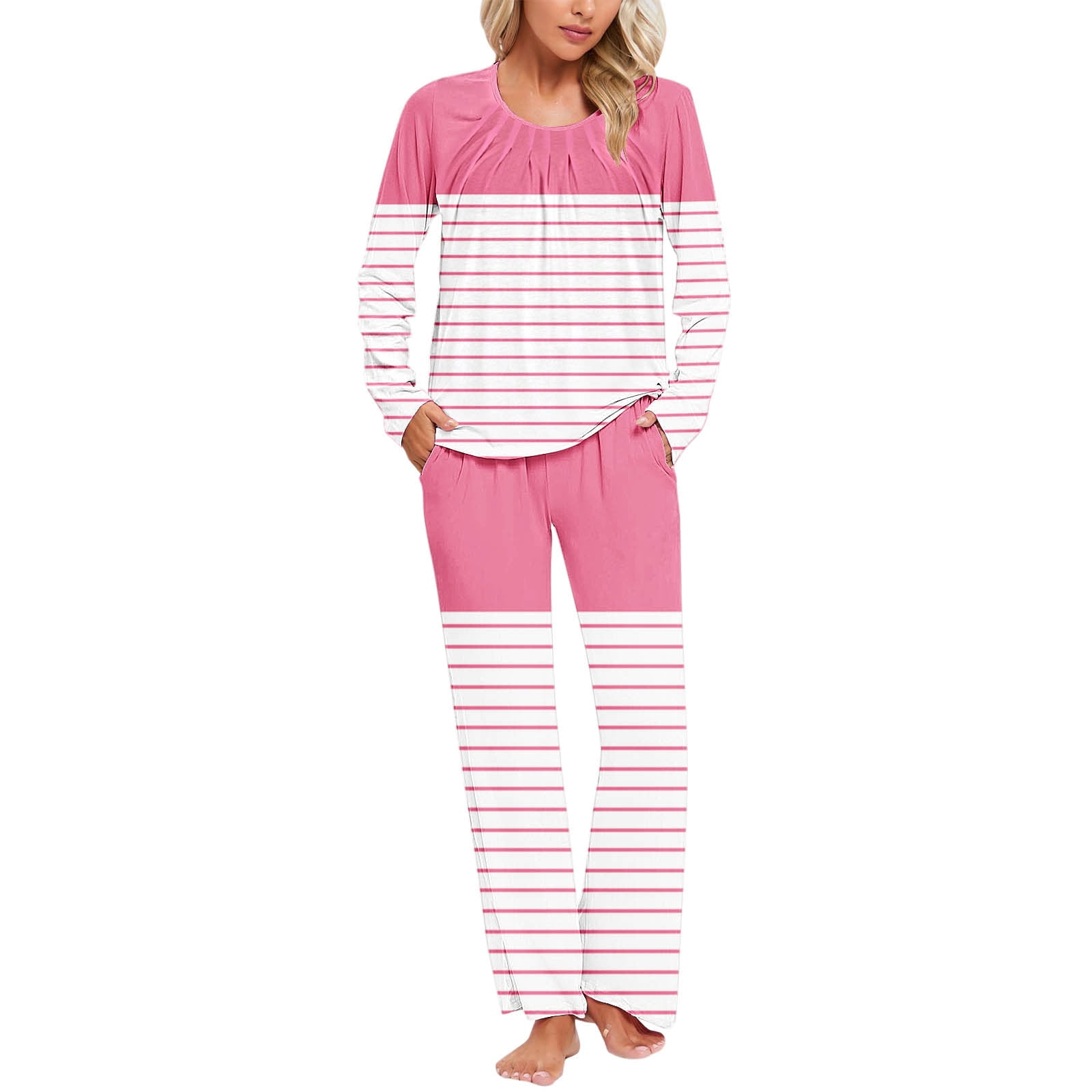 CLOISE Loungewear Sets Womens Two-Piece Cozy Long Sleeve Sleepwear Tops ...