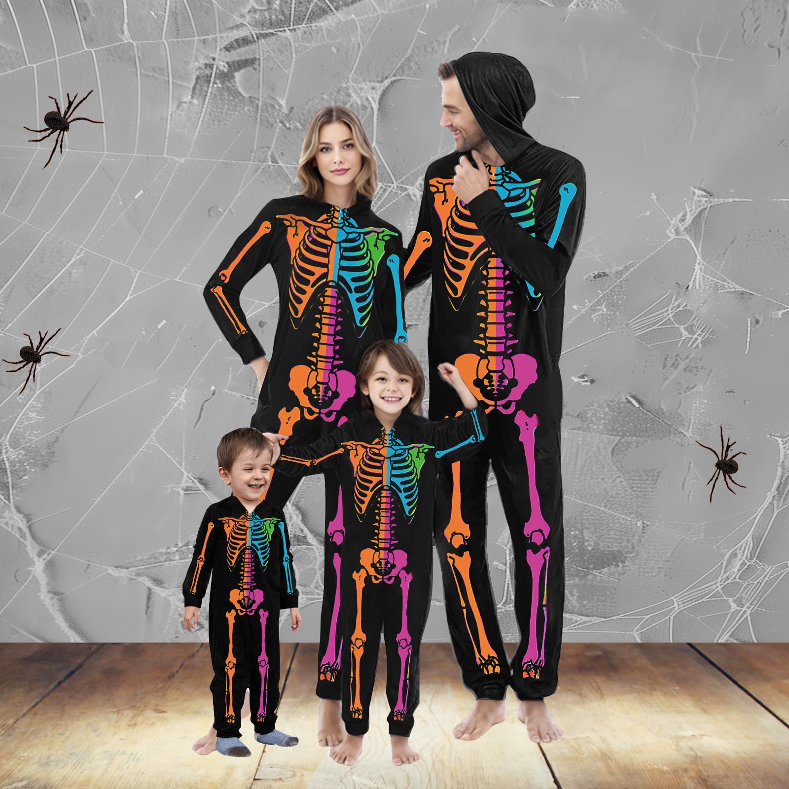 CLOISE Matching Pajamas Halloween Skeleton One-Piece Sleepwear Hooded ...